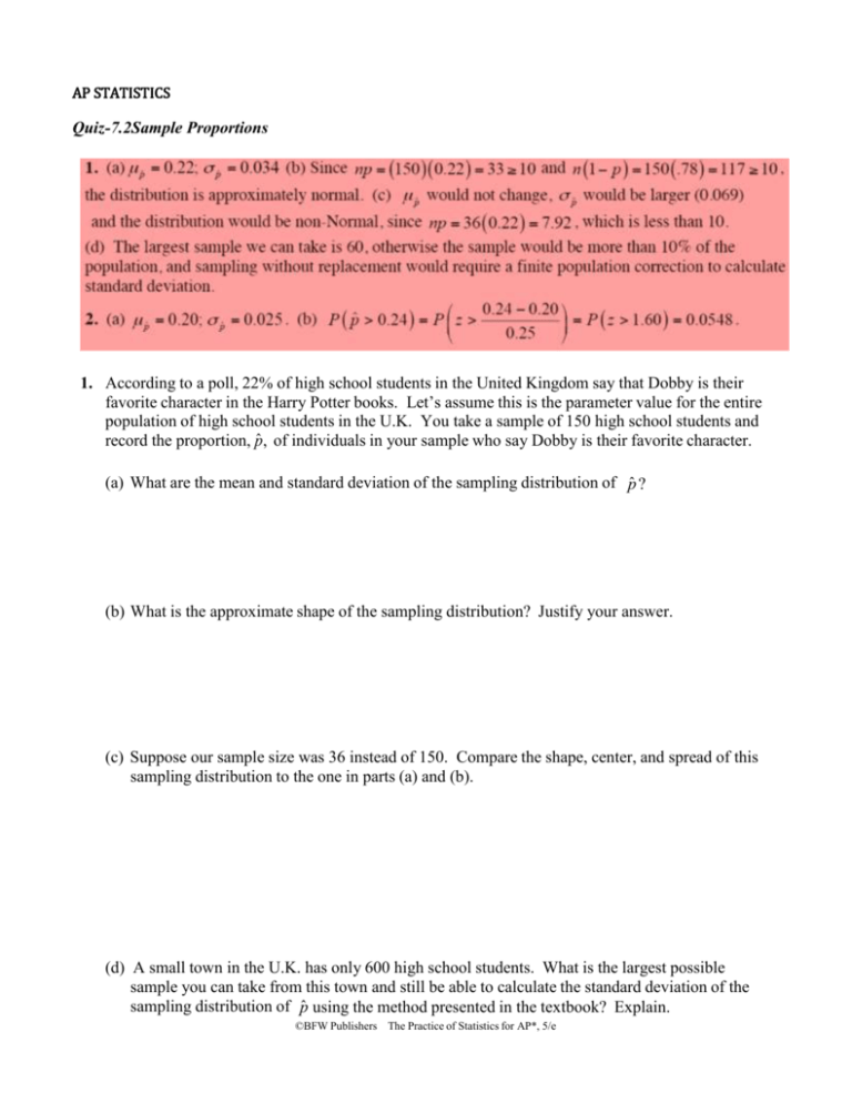 Quiz 7 2B AP Statistics Name Quiz 7 2B AP Statistics Name
