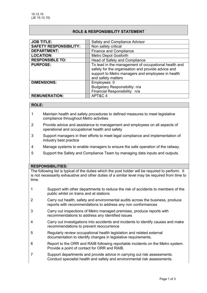 Role Responsibility Statement