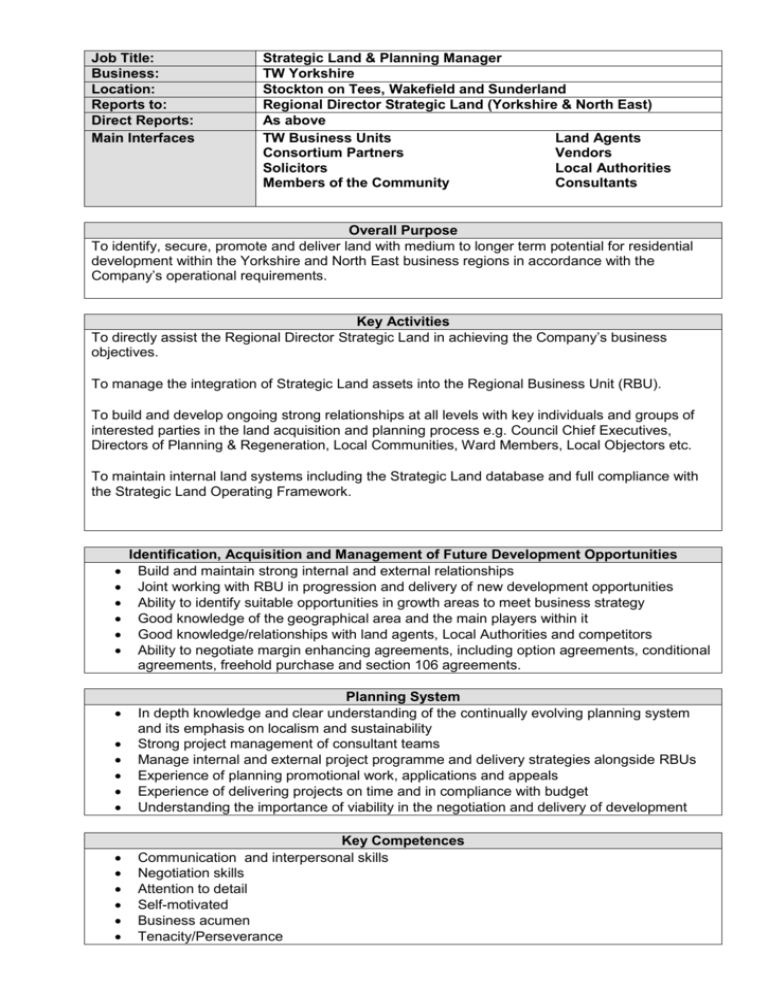 Notes For Completing The Role Profile