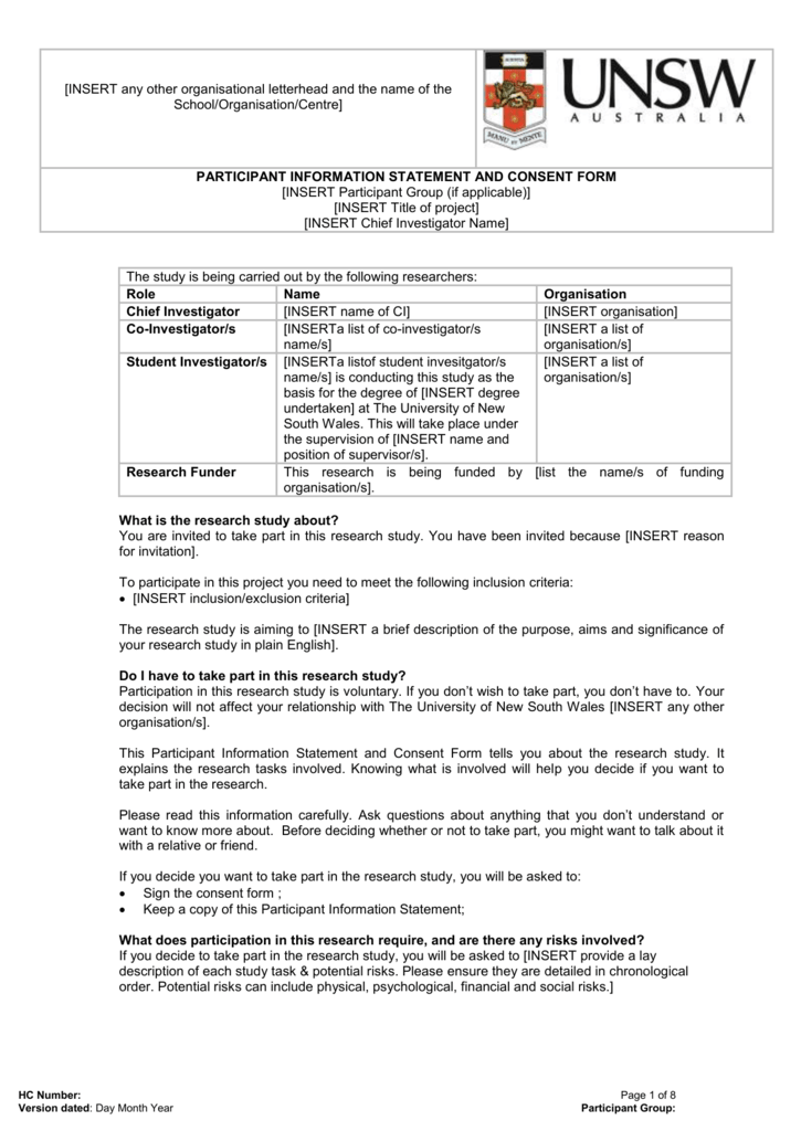 Participant Information Statement And Consent Form