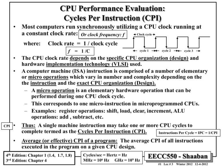 Computer Performance Evaluation Cycles Per Instruction CPI 