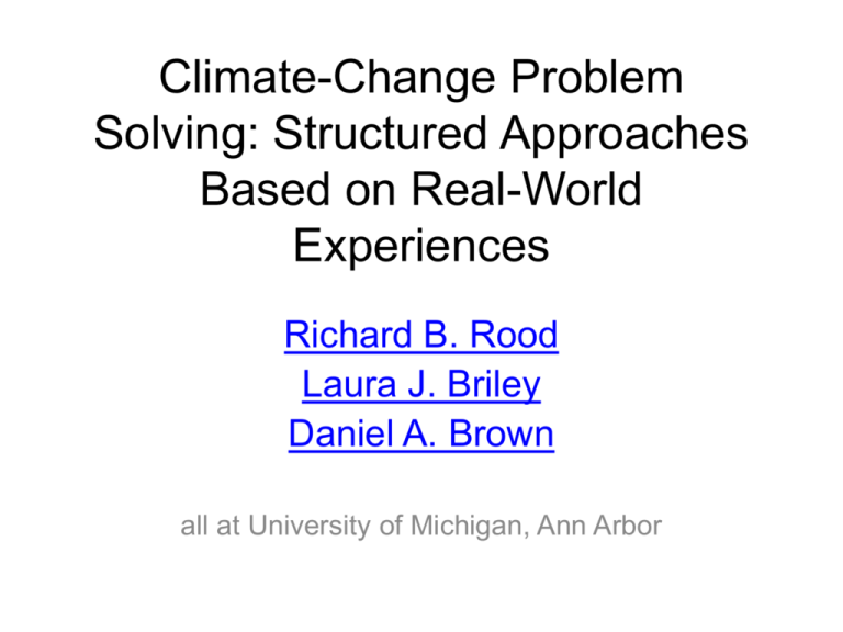 Climate-Change Problem Solving: Structured Approaches Based on Climate-Change Problem Solving: Structured Approaches Based on