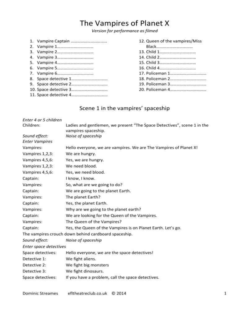 The Vampires of Planet X: Play Script for Kids