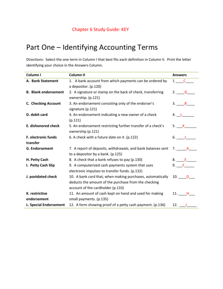 Accounting Study Guide 6 Answers Accounting 1 Chapter 10 Study Guide Accounting Study Guide 6 Answers Accounting 1 Chapter 10 Study Guide