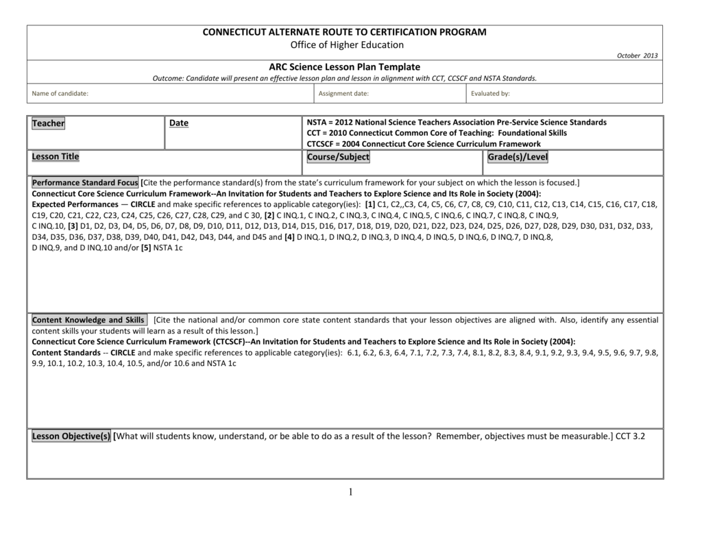 Lesson Plan Template Office Of Higher Education