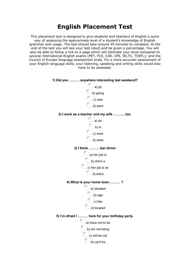 English Placement Test