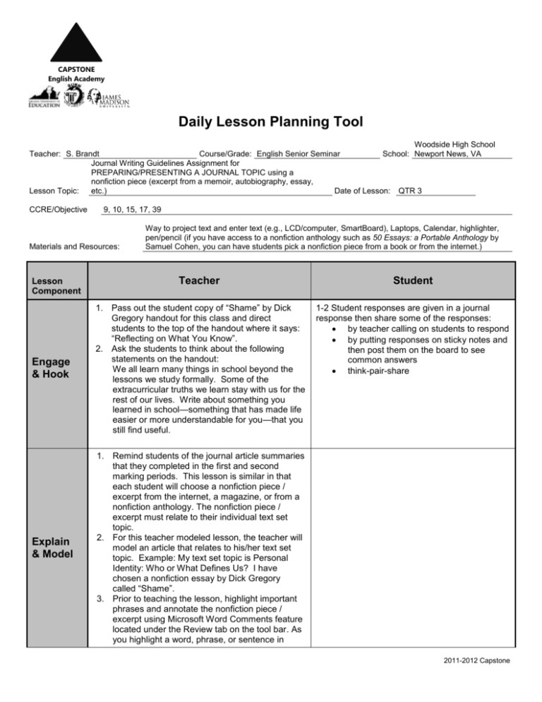 NONFICTION EXCERPT LESSON