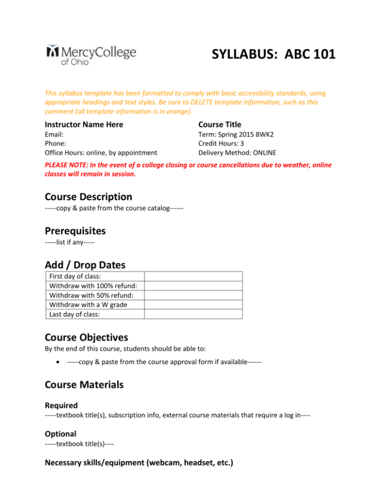 FINAL ONLINE Syllabus Template