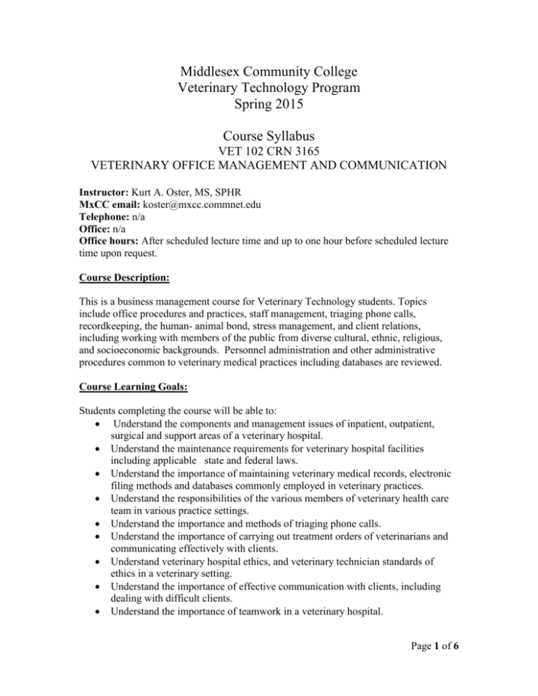 Vet 102 syllabus Middlesex Community College Vet 102 syllabus Middlesex Community College
