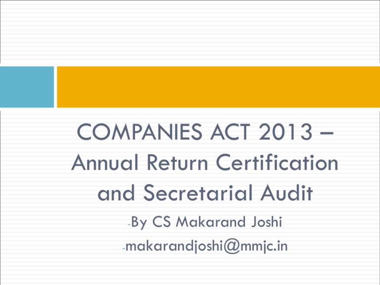 COMPANIES ACT 2013 Annual Return Certification And COMPANIES ACT 2013 Annual Return Certification And