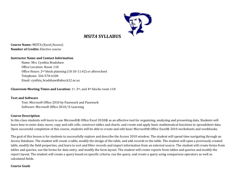 Excel Access Syllabus Spring 2014