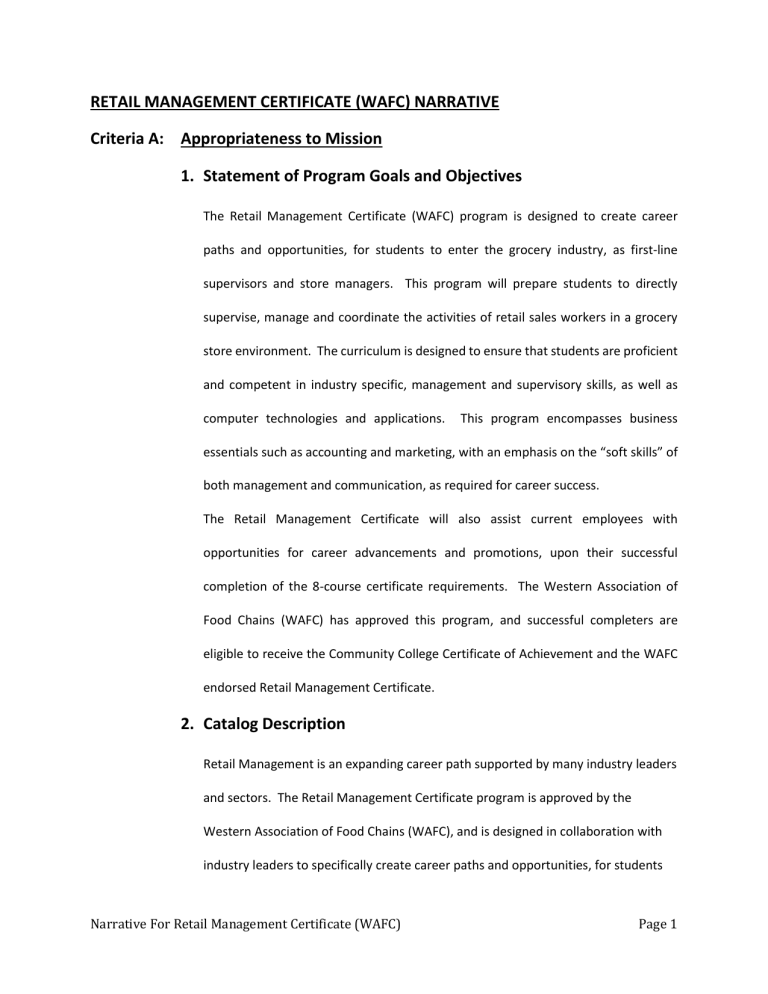 RETAIL MANAGEMENT CERTIFICATE - College Committees