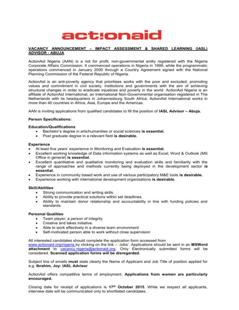 Vacancy announcement