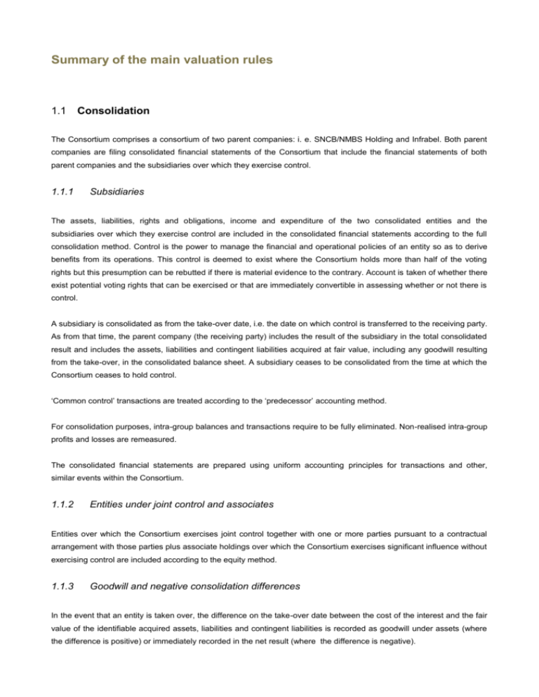 Summary Of The Main Valuation Rules Summary Of The Main Valuation Rules