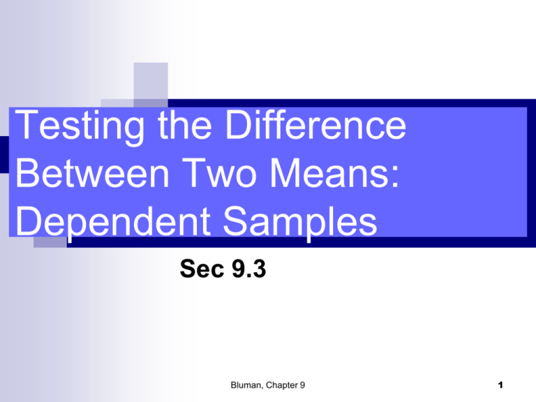 9 3 Testing The Difference Between Two Means Dependent Samples