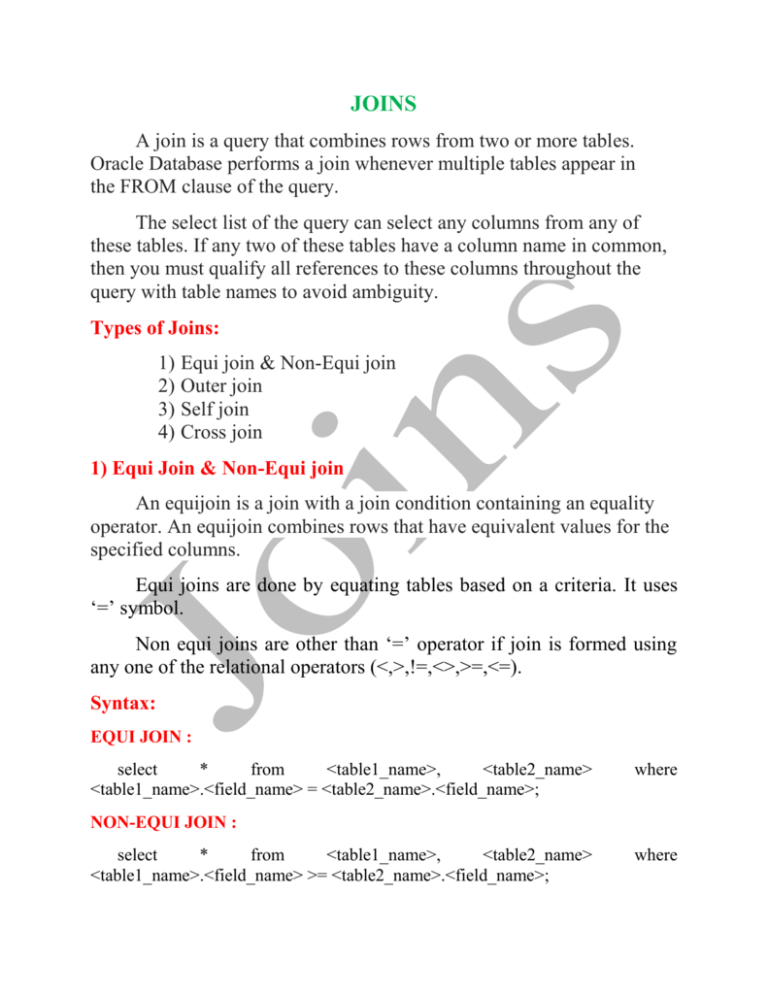 Joins Oracle Training In Chennai 