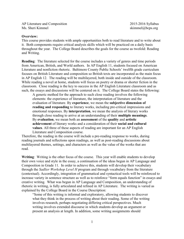 AP Literature And Composition 2015 AP Literature And Composition 2015