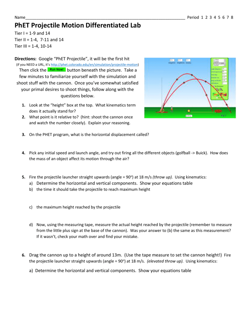 PHet Projectile Lab