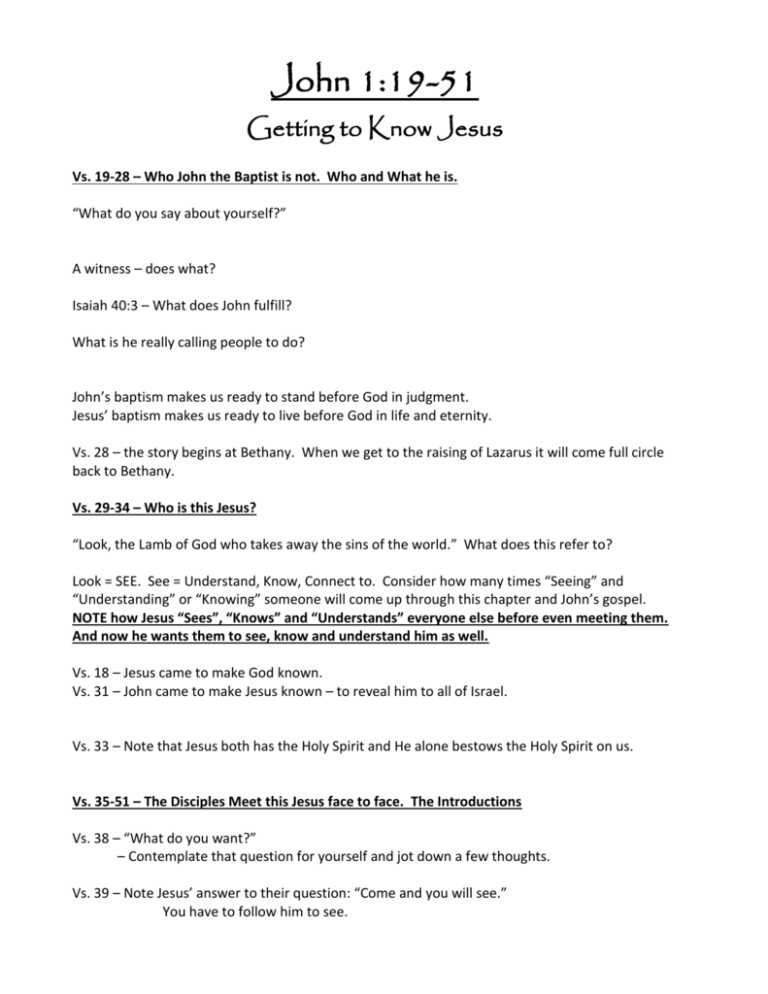 John 1 19 51 Getting To Know Jesus