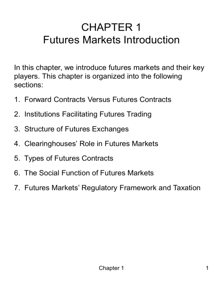 CHAPTER 1 Futures Markets Introduction CHAPTER 1 Futures Markets Introduction