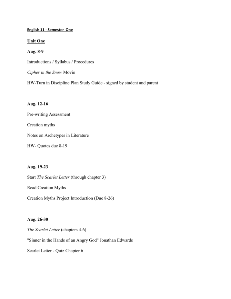 English 11 Semester One