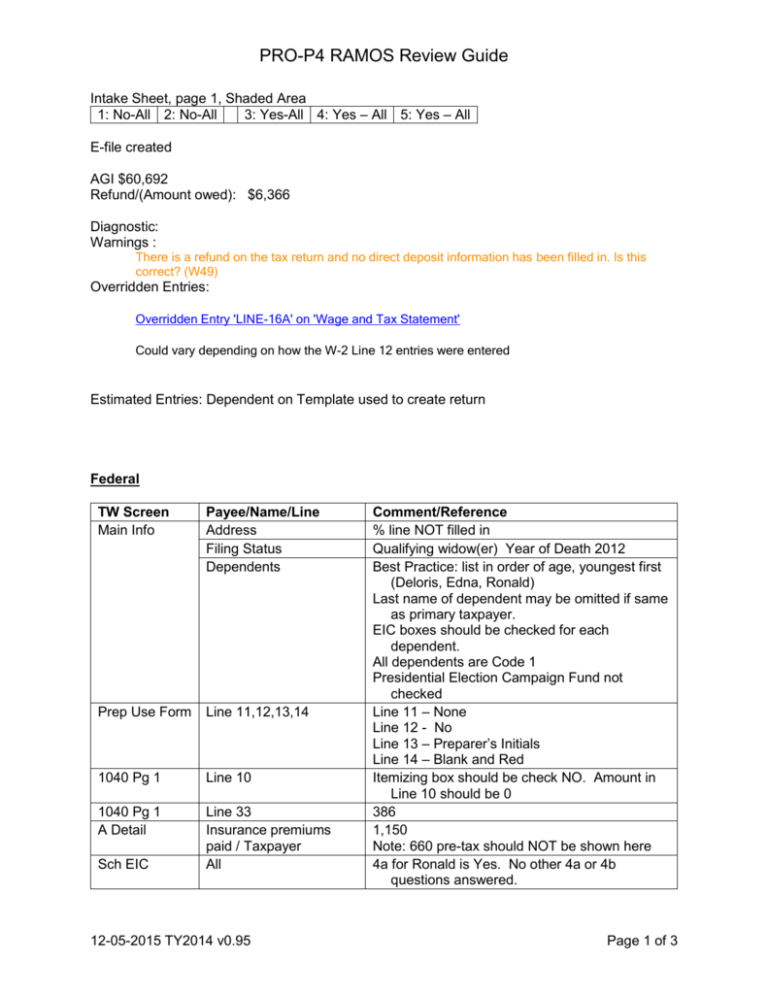 PRO P4 RAMOS Review Guide Intake Sheet Page 1 Shaded Area PRO P4 RAMOS Review Guide Intake Sheet Page 1 Shaded Area