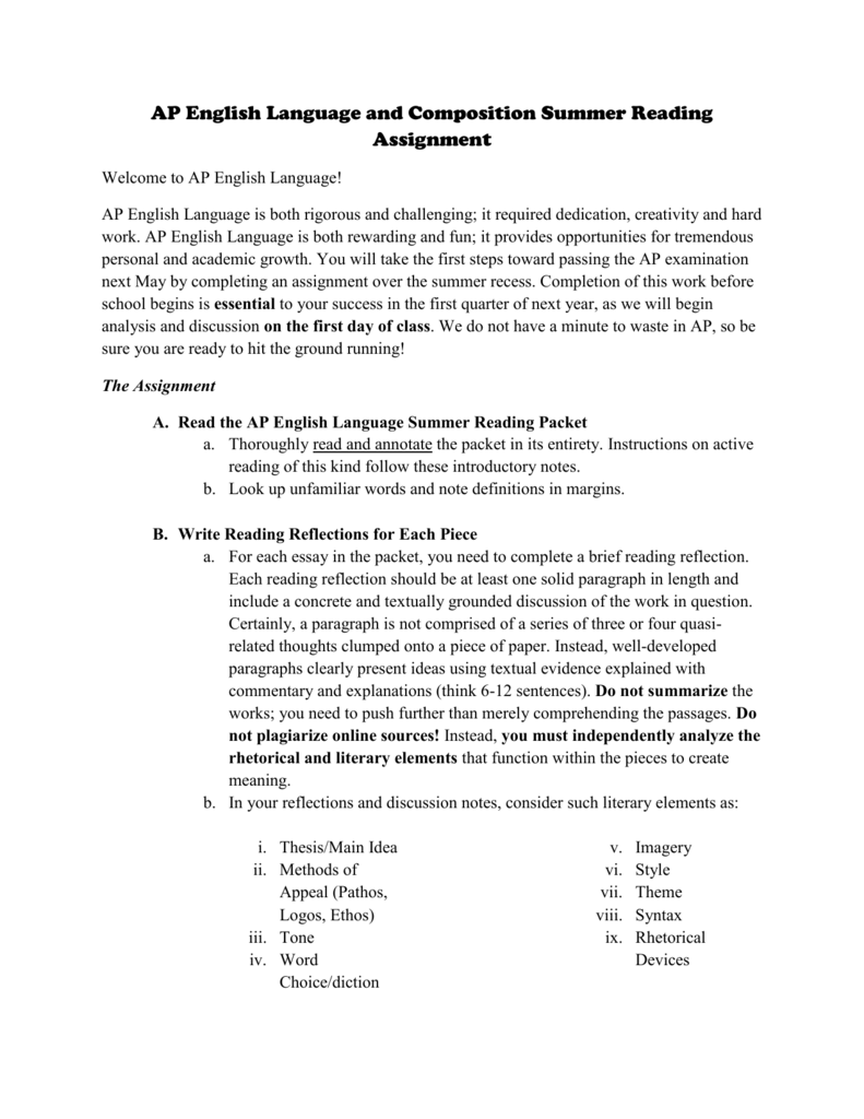 AP English Language And Composition Summer Reading