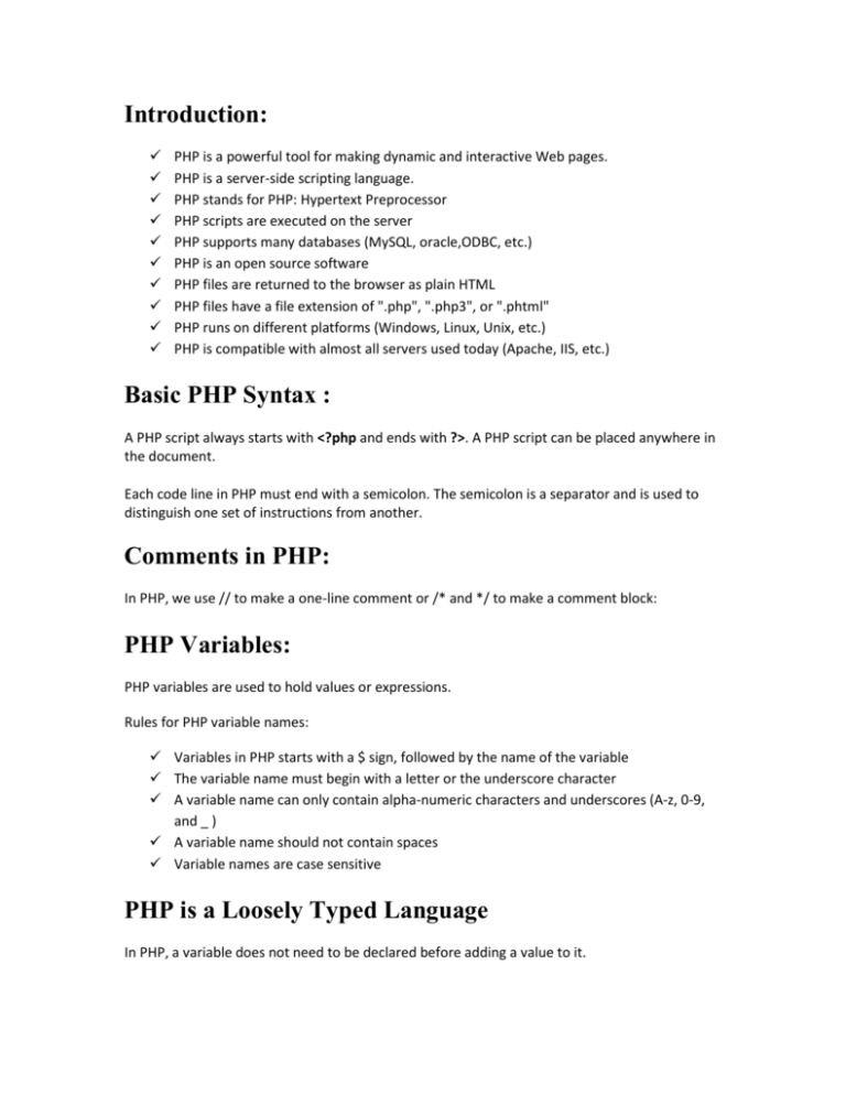 PHP Variables