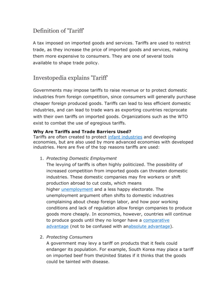 Definition Of Tariff