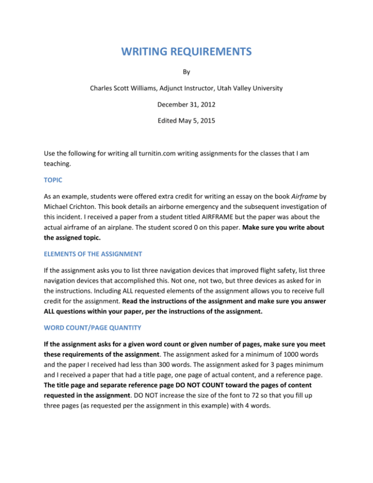 WRITING REQUIREMENTS Utah Valley University