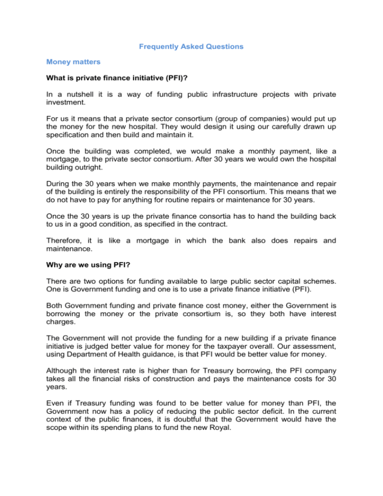 Frequently Asked Questions Money Matters What Is Private Finance