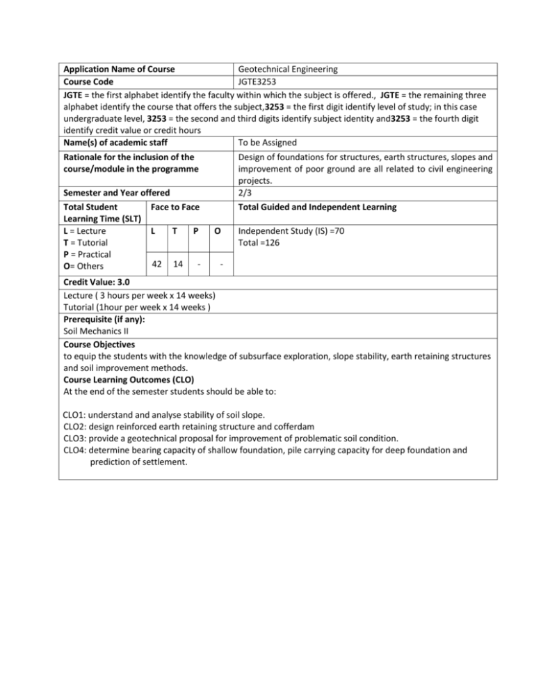 Application Name Of Course Geotechnical Engineering Course