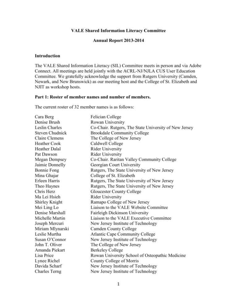 VALE Information Literacy Committee Annual Report 2013-2014