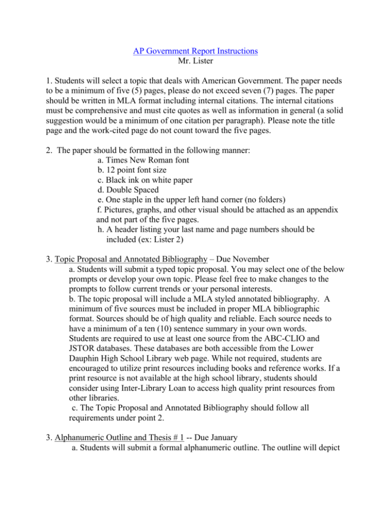 AP Government Report Instructions