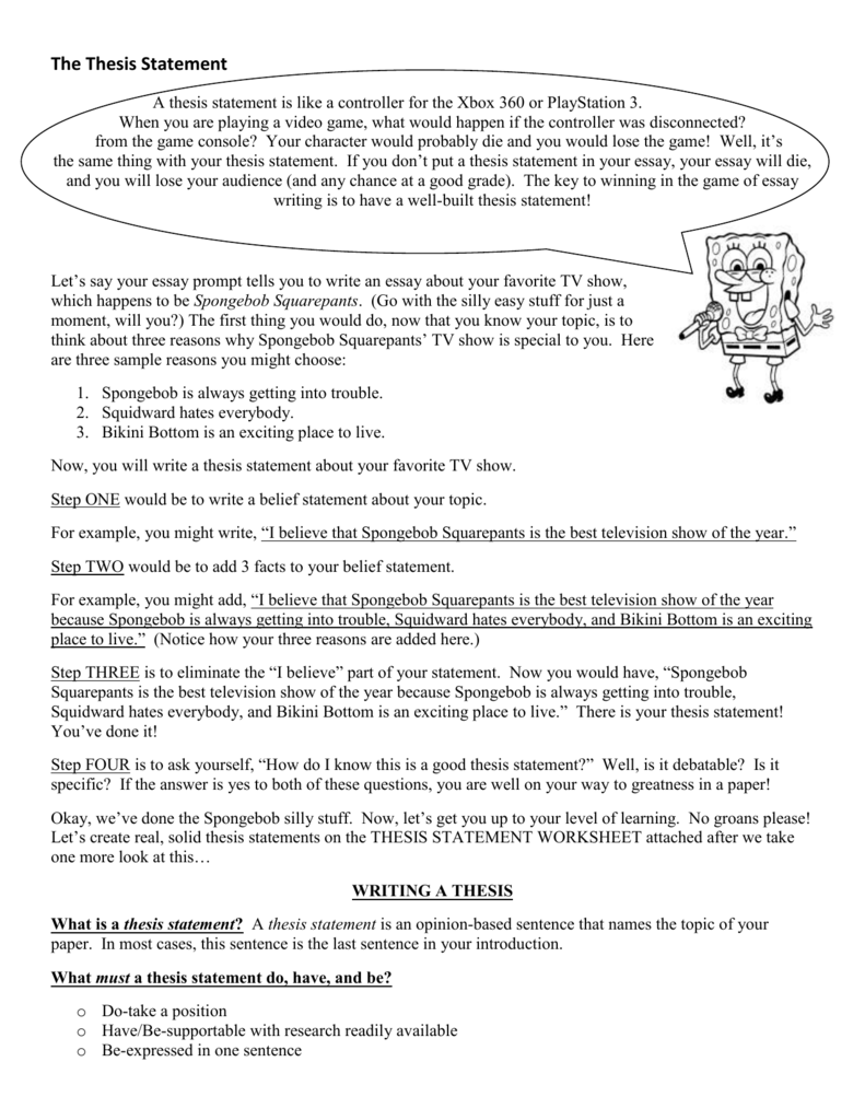 Writing A Thesis Statement Worksheet