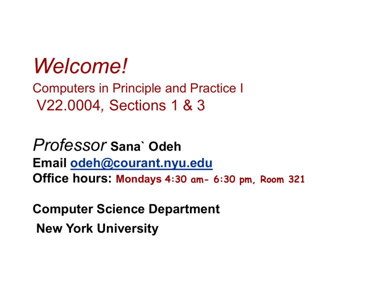 Introduction NYU Computer Science Department Introduction NYU Computer Science Department