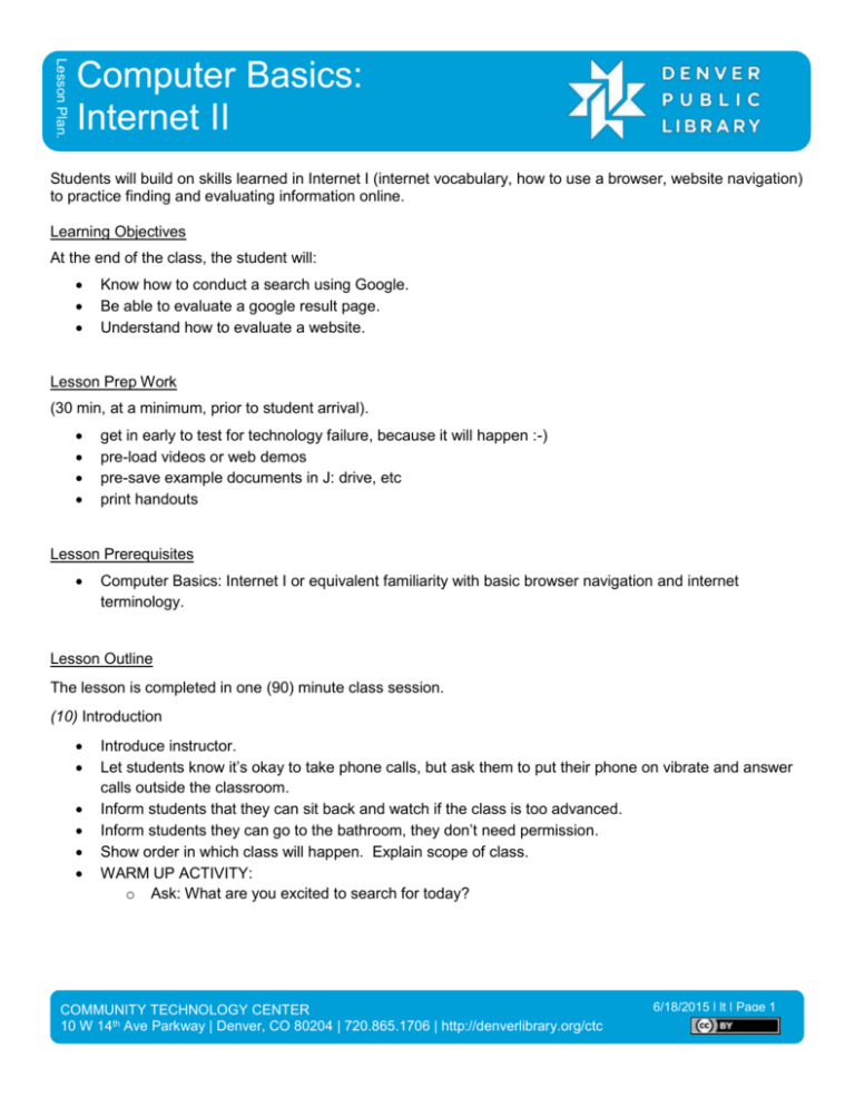 Lesson Plan - For Instructors