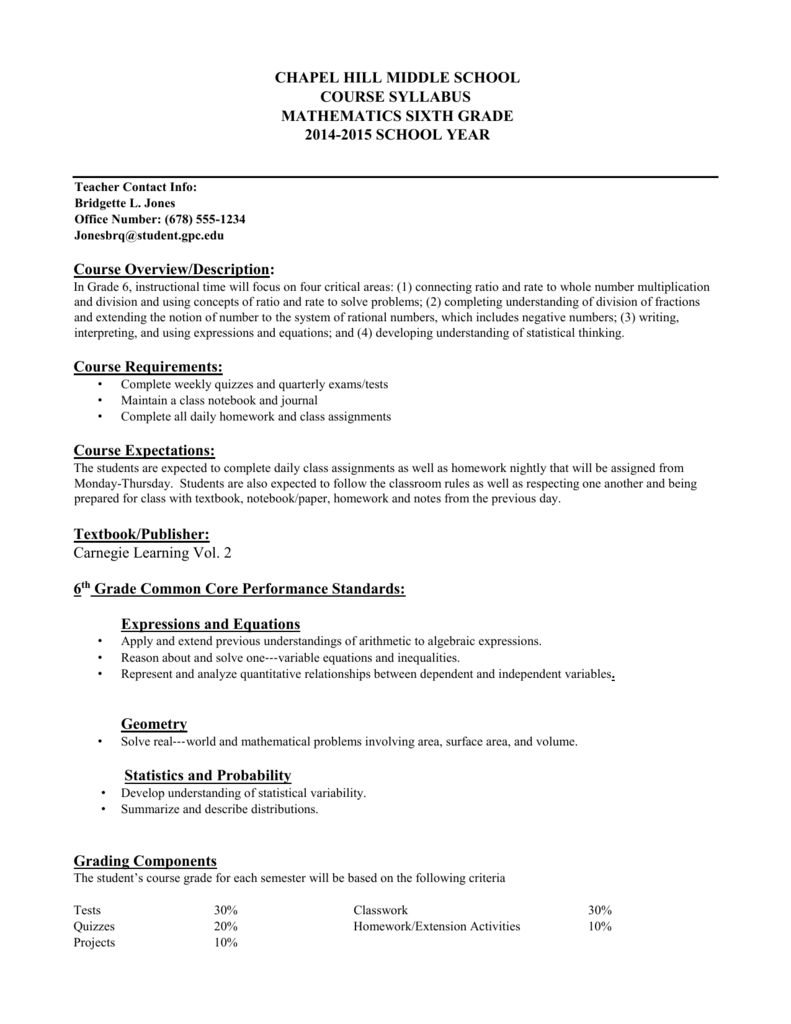 Microsoft Word 6th Grade Math Syllabus doc