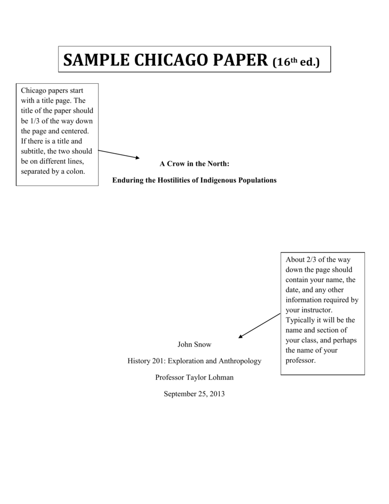 SAMPLE CHICAGO PAPER 16 Th Ed 
