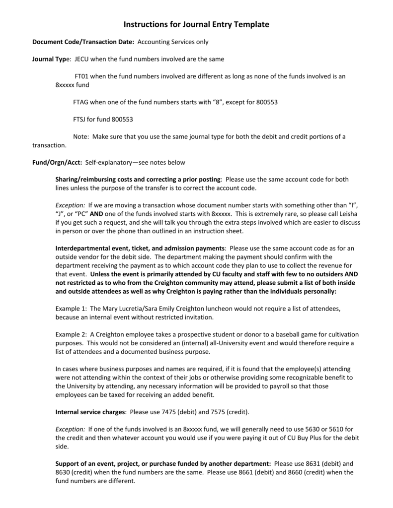 Journal Entry Template Instructions