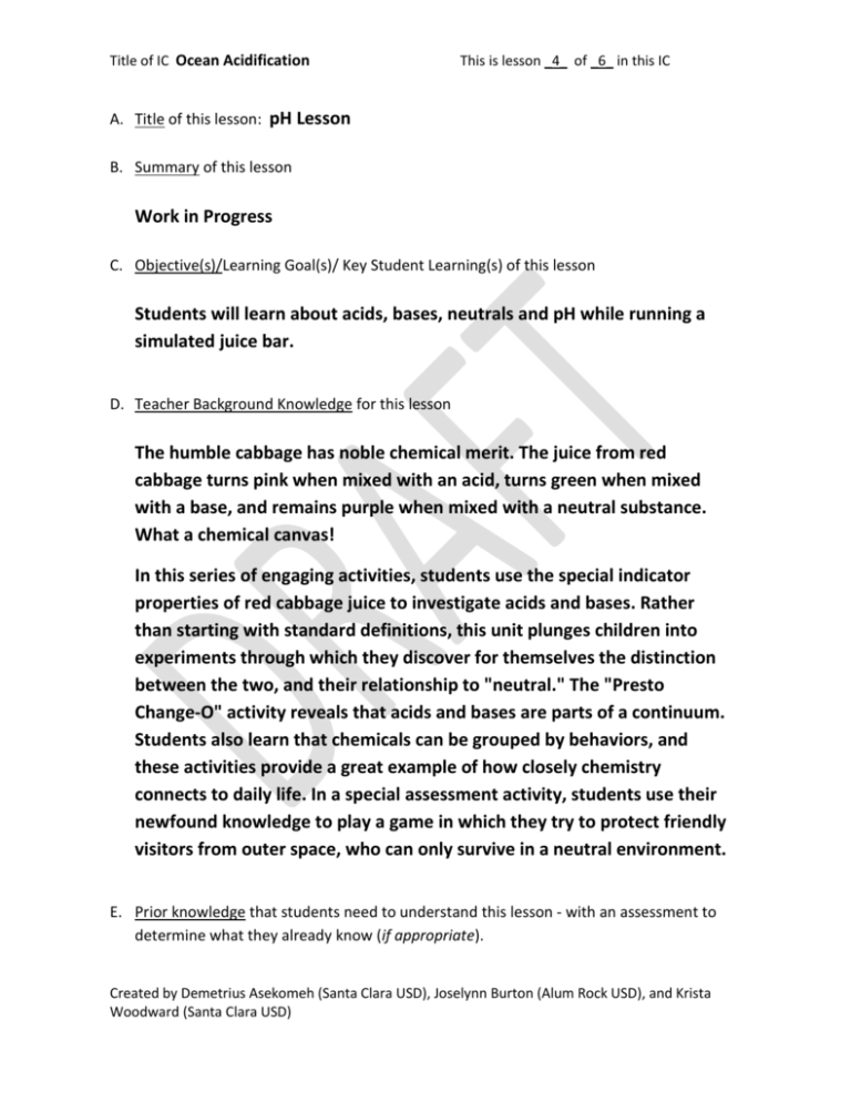 pH Lesson Plan: Acids, Bases & Juice Bar Activity