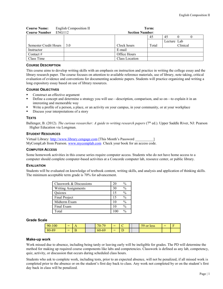 English Composition II Syllabus English Composition II Syllabus
