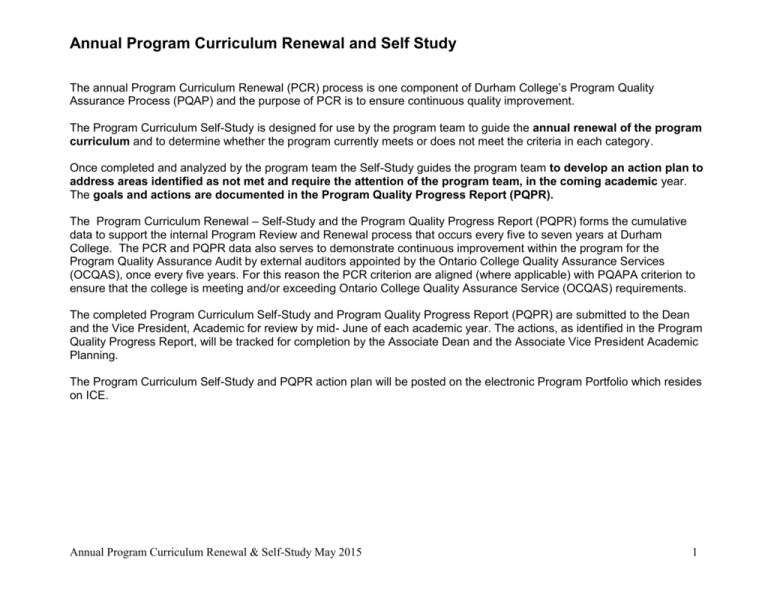 Program Curriculum Self Study - Durham College