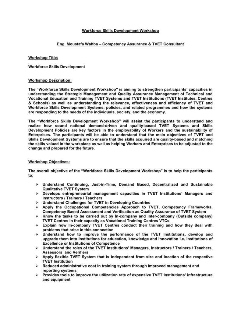 Workforce Skills Development Workshop Eng. Moustafa Wahba