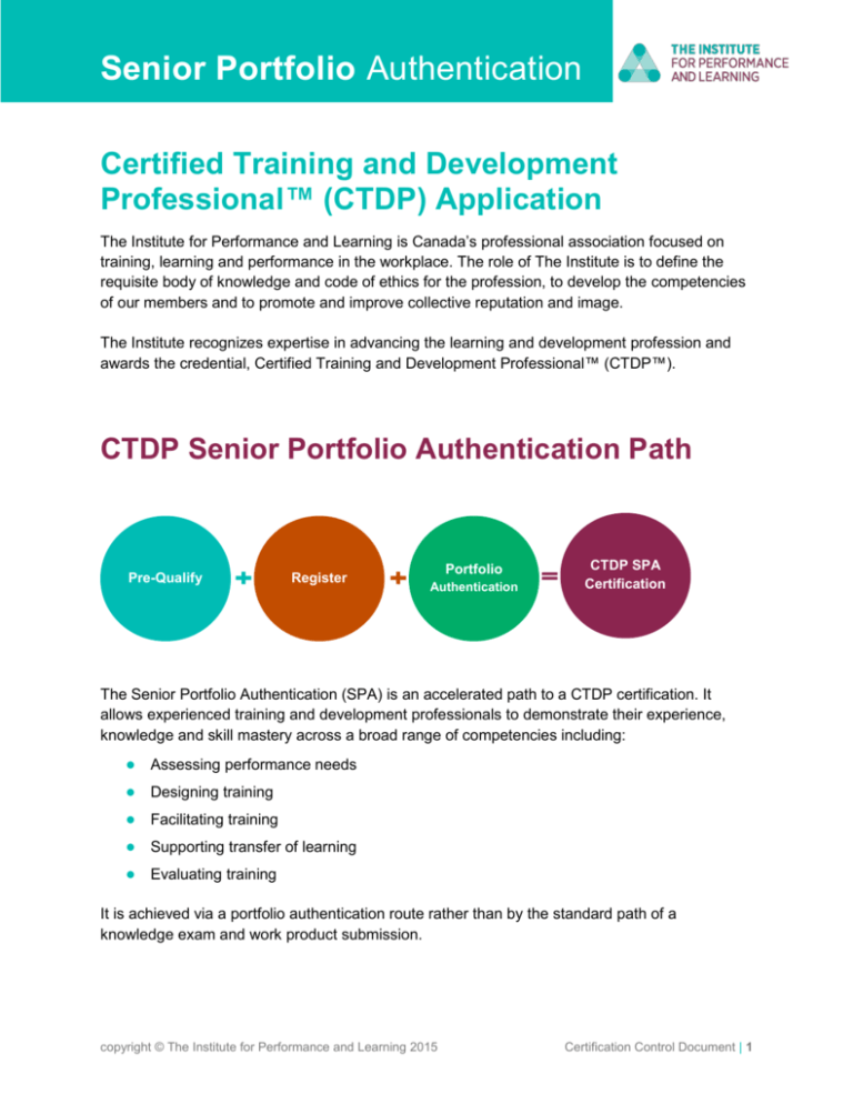 Senior Portfolio Worksheet - The Institute for Performance and