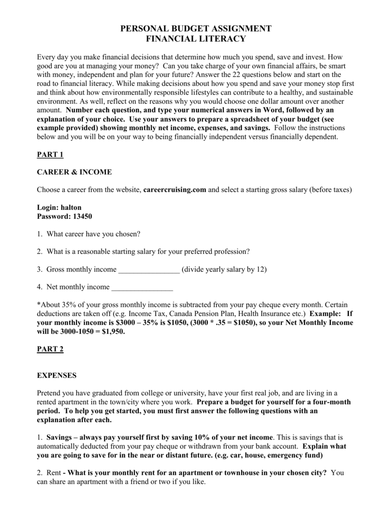 Personal Budget Assignment Personal Budget Assignment