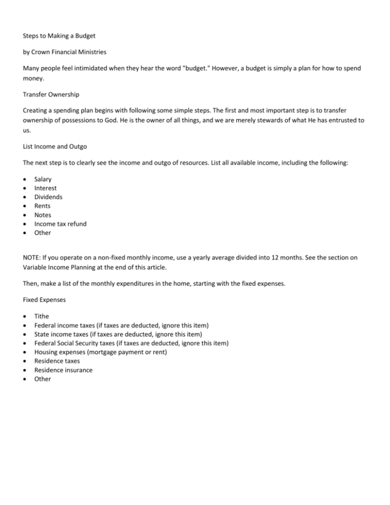 Steps To Making A Budget Steps To Making A Budget