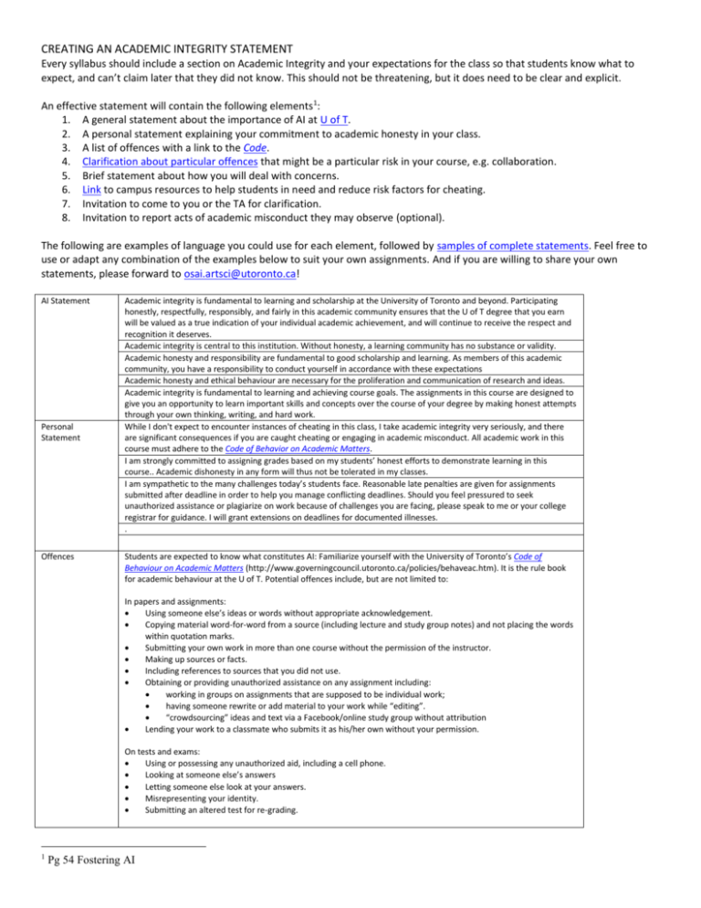 Build Your Own Academic Integrity Statement