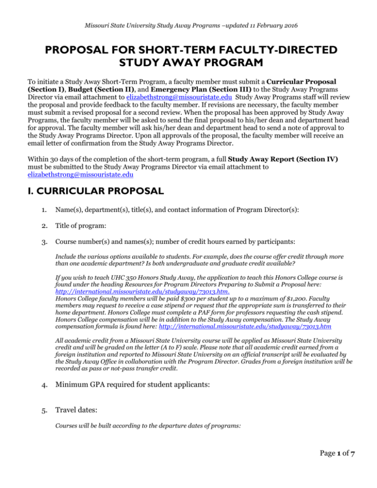 Proposal for SHORT-TERM Faculty