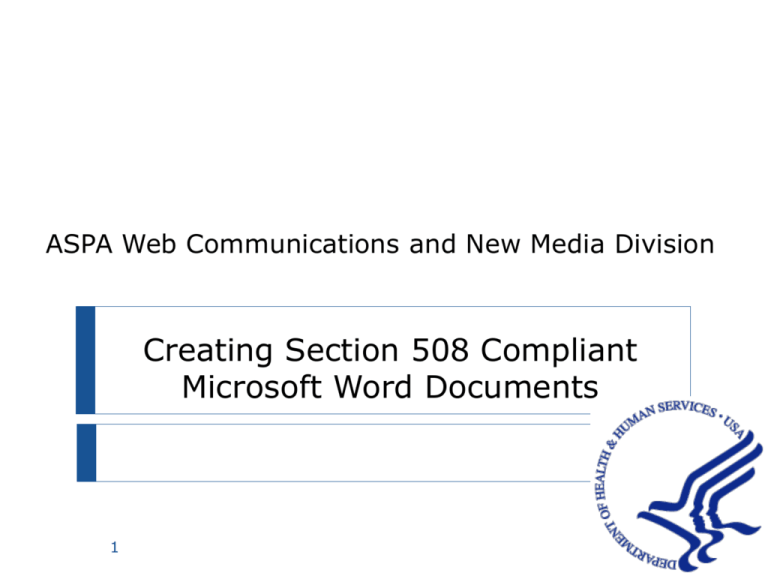 Section 508 Compliant word 1 training HHS